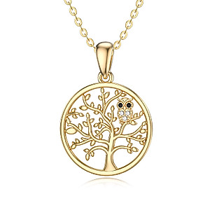14k Solid Gold Tree of Life Necklaces for Women - owl Moissanite Necklaces Gold Jewelry Present for Wife Girlfriend Mother-1087