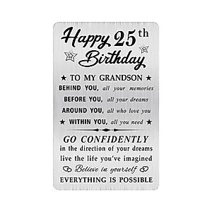 MOQIYXL Grandson 25th Birthday Card, Happy 25 Birthday Grandson Gifts Ideas, Small Engraved Wallet Card