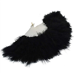 Wobe 20s Vintage Feather Fan Flapper Dance Roaring Gatsby Burlesque Handheld Marabou Feather Fan Flapper Accessories (Black)