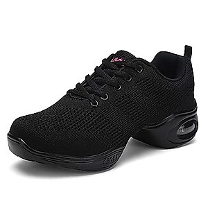 Dance Sneakers for Women, Women's Jazz Shoes Lace-up Split Sole Dance Sneakers Breathable Air Cushion Zumba Dancing Shoes Hip Hop Athletic Walking Shoes Black 39