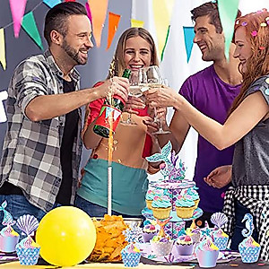 25Pcs Mermaid Cupcake Stand Mermaid Cupcake Toppers and Wrappers 3 Tier Cupcake Stand Holder Mermaid Dessert Table Cake Decor for Wedding, Showers, Birthdays Party Decoraton Supplies