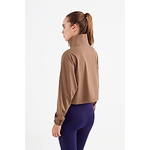altiland Half Zip Pullover Cropped Jackets for Women Long Sleeve Workout Athletic Running Yoga Shirts (S, Cocoa Brown)