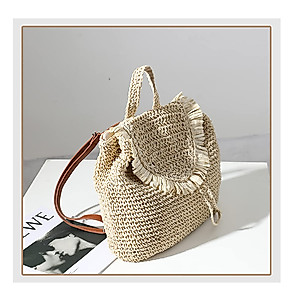 Erichman Women Fashion Straw Handmade Crochet Backpack Flap Drawstring Shoulders Bag Casual Beach Daypack (Brown,One Size)