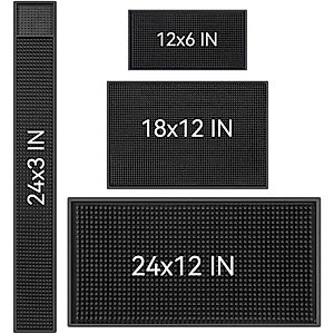 Bar Mat Spill Mat for Cocktail and Coffee Bar Set of 4 Nonslip Flexible Rubber Bar Service Spill Mat Barber Mats Dish Drying Mat (24" x 12"+18" x 12"+23" x 3"+12" x 6" Black)