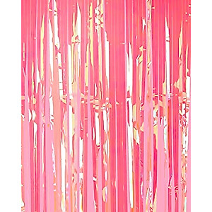 xo, Fetti Decorations Hot Pink Iridescent Fringe Foil Curtain - Set of 2 | Bachelorette Party Bridal Shower Backdrop, Wedding, Birthday Photo Booth
