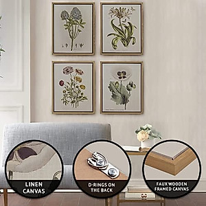 Martha Stewart Herbal Botany Wall Art Living Room Decor - Floral Linen Canvas, Farmhouse Lifestyle Bathroom Decoration, Ready to Hang Painting for Bedroom, 17.84"W x 21.84"L x 1.45"H, Green 4 Piece