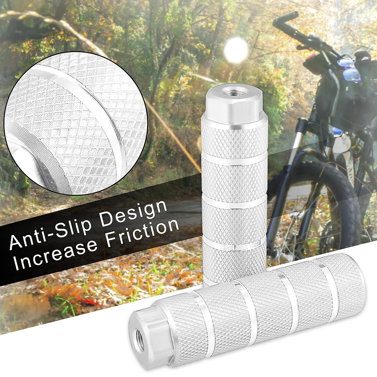 X AUTOHAUX 4pcs Aluminum Alloy Rear Foot Pegs Footrests Universal Silver Tone for BMX MTB Bike Bicycle Fit 3/8 Inch Axles