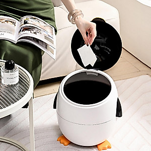 Aiabaleaft Cute Cartoon Panda Wastebasket with Swing Lid Black and White Plastic Trash Can for Bathrooms,Kitchens,Offices,Waste Basket for Dressing Table (White)
