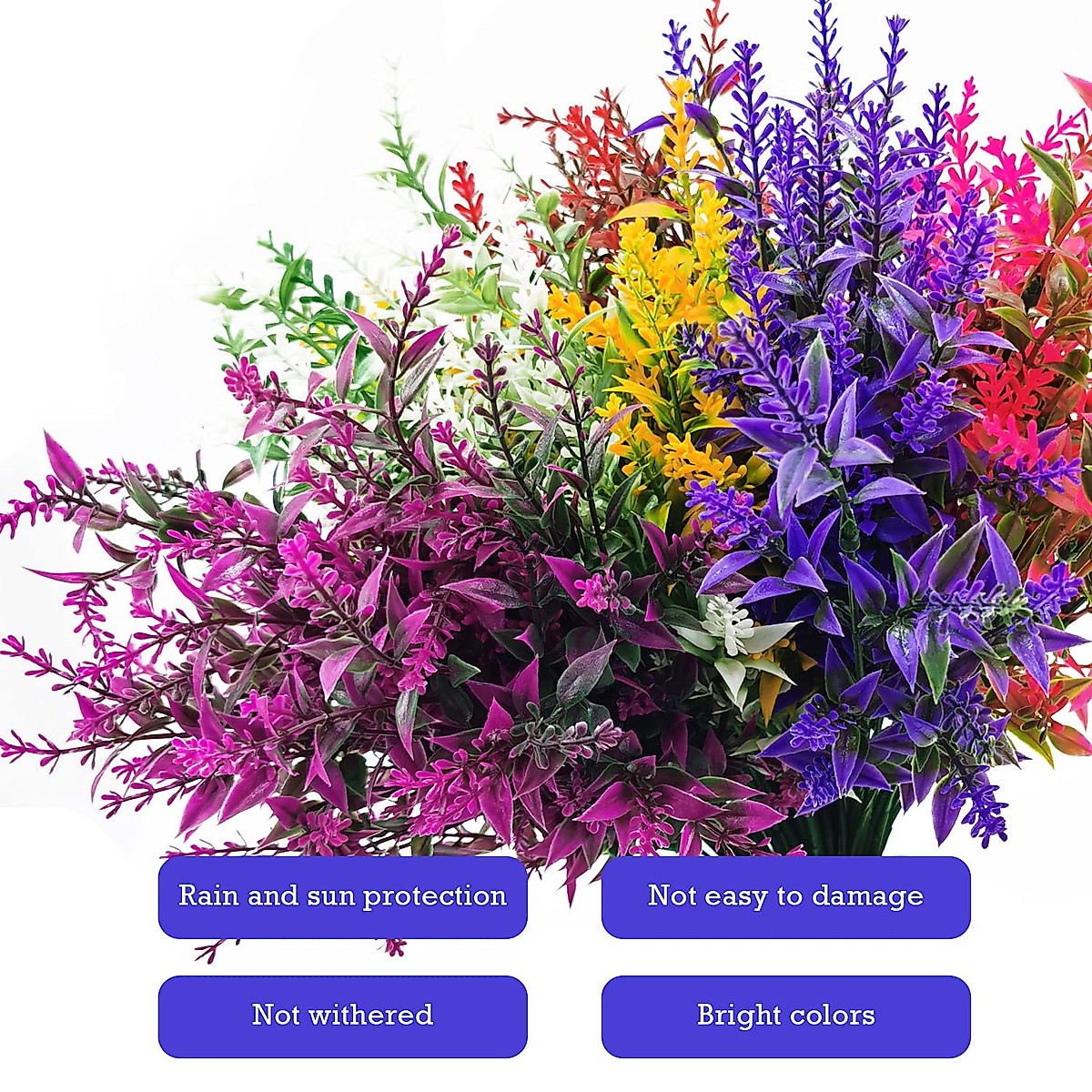 AOUCKSX Artificial Lavender Flowers 6 Bundles Outdoor UV Resistant Faux Plastic Plants Artificial Greenery Lavender for Home Garden Wedding Indoor Porch Box Table Centerpiece Decorations