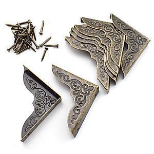 SDTC Tech Antique Engraved Latch Hasp Hinges and Box Corner Protectors Hardware Kit for Jewelry Box Decoration and Repair