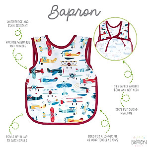 BapronBaby Retro Airplanes Bapron - No Neck Tie Safer Bib for Baby & Toddler - Soft Waterproof Stain Resistant - Machine Washable - Sz Preschool 3-5yrs