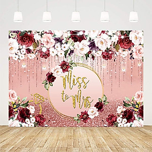 AIBIIN 7x5ft Miss to Mrs Backdrop for Bridal Shower Rose Gold Glitter Bokeh Pink Burgundy Floral Photography Background Wedding Bride to Be Engagement Party Decorations Banner Photo Booth Props