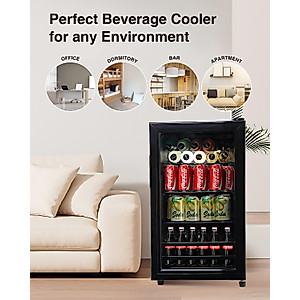 Iorbur FLB-60 Refrigerator Cooler-120 Can Freestanding Beverage Cooler with Glass Door-Small Drink Dispenser Machine for Office or Bar with Adjustable Removable Shelves, Black