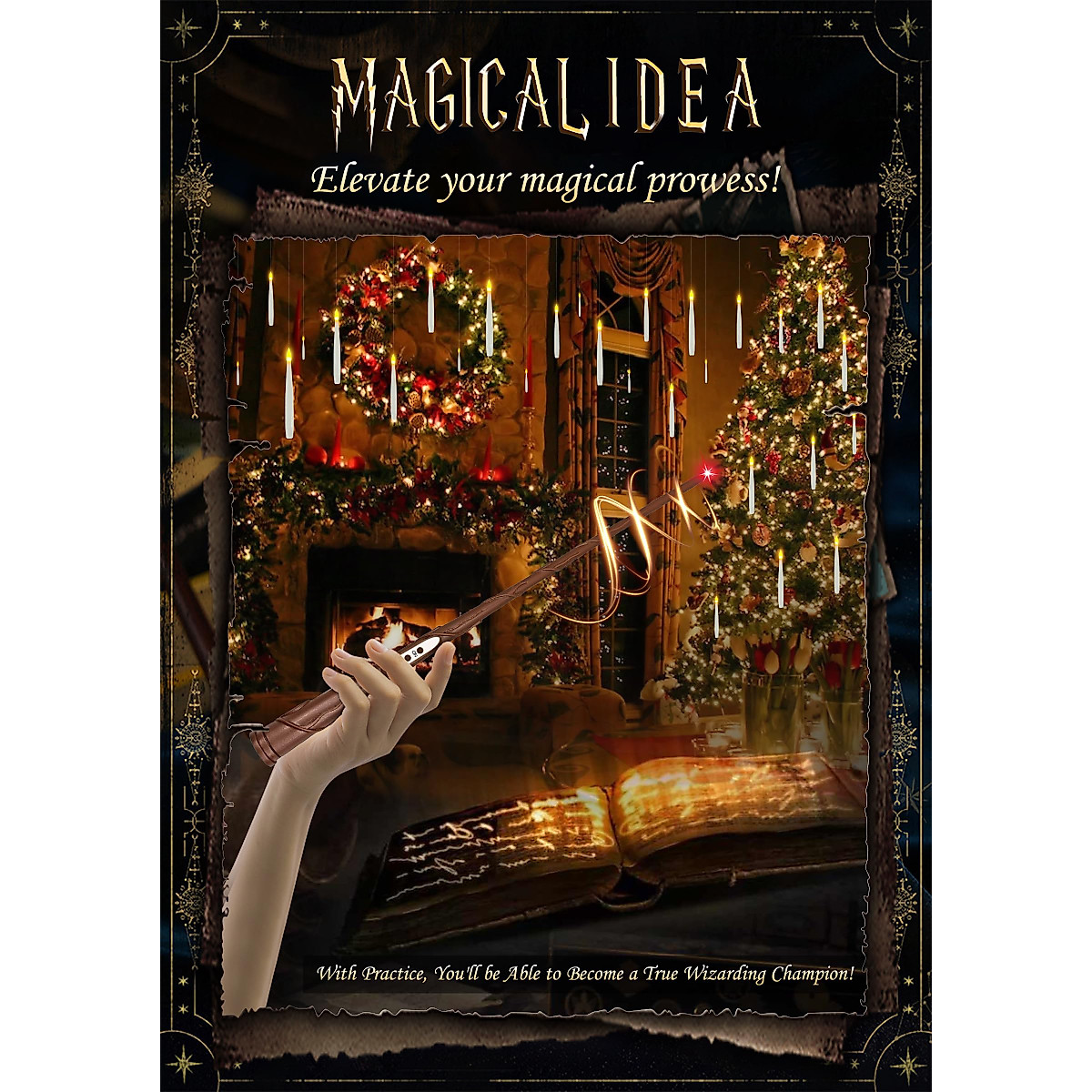 Christmas Tree Candles, 20 PCs Floating Candles with Wand Magic Hanging Candles Flameless Floating LED Candle Battery Operated Flickering Warm Light Candles for Birthday Theme Party Xmas Wedding Decor