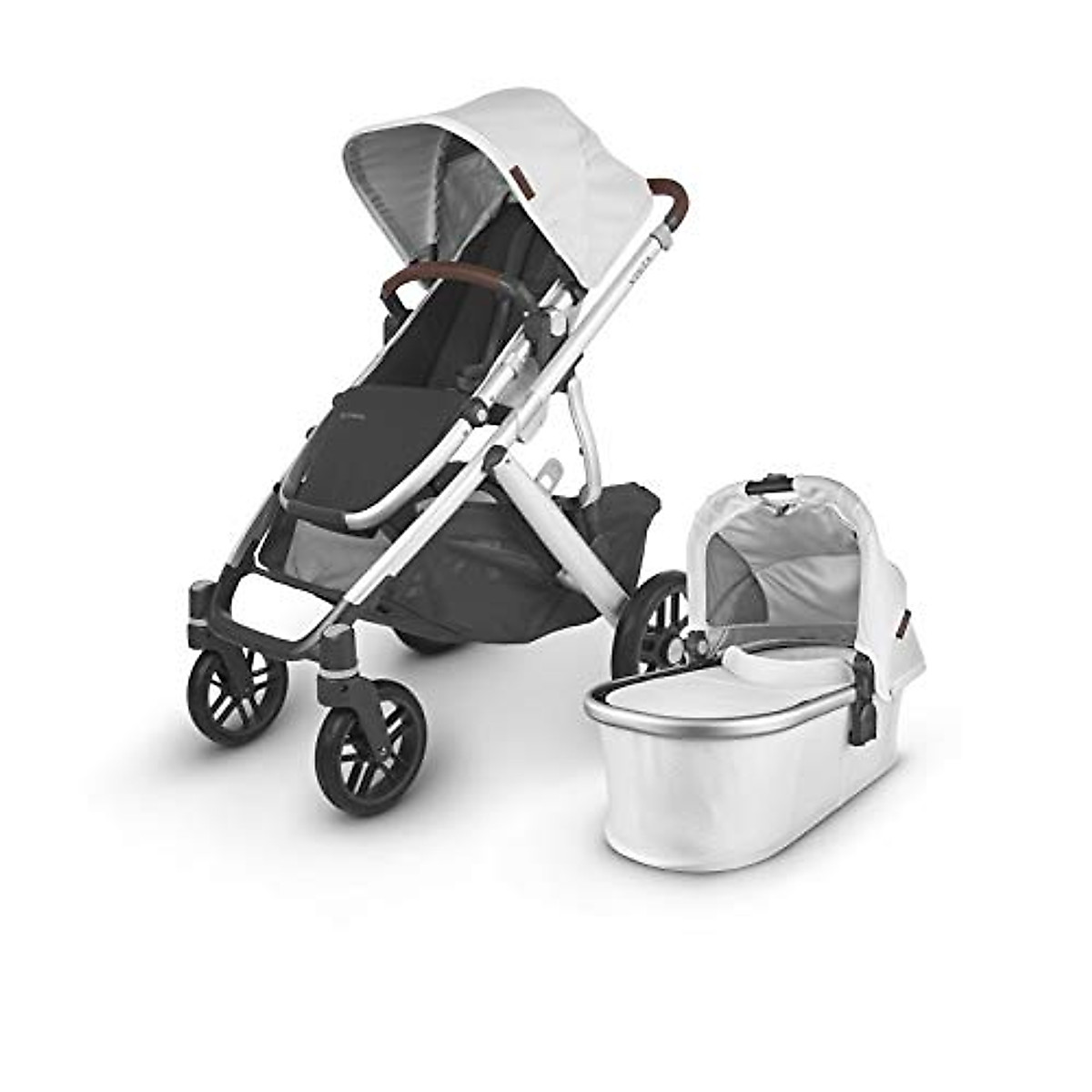 UPPAbaby Vista V2 Stroller - Bryce (White Marl/Silver/Chestnut Leather) + Piggyback for Vista & Vista V2