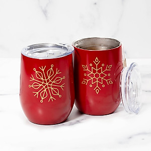 Cambridge EHGRD5CB1DS 12 Oz Red Snowflake Tumblers, Set of 2, Christmas Theme