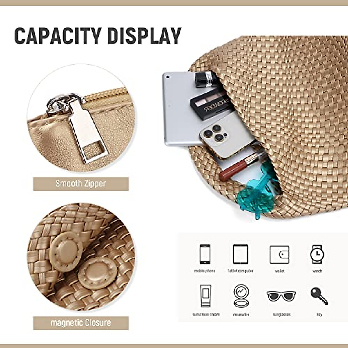 Ynport Woven Tote Handbags for Women Large Summer Beach Hobo Bag Fashion Handmade Top-handle Shoulder Bag with Clutch Purse