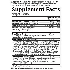 Garden of Life Vitamin Code Iron Supplement, Healthy Blood - 60 Vegan Capsules, 28g Iron, Vitamins B, C, Trace Minerals, Fruit Veggies, Probiotics - Iron Supplements for Women Energy, Anemia Support