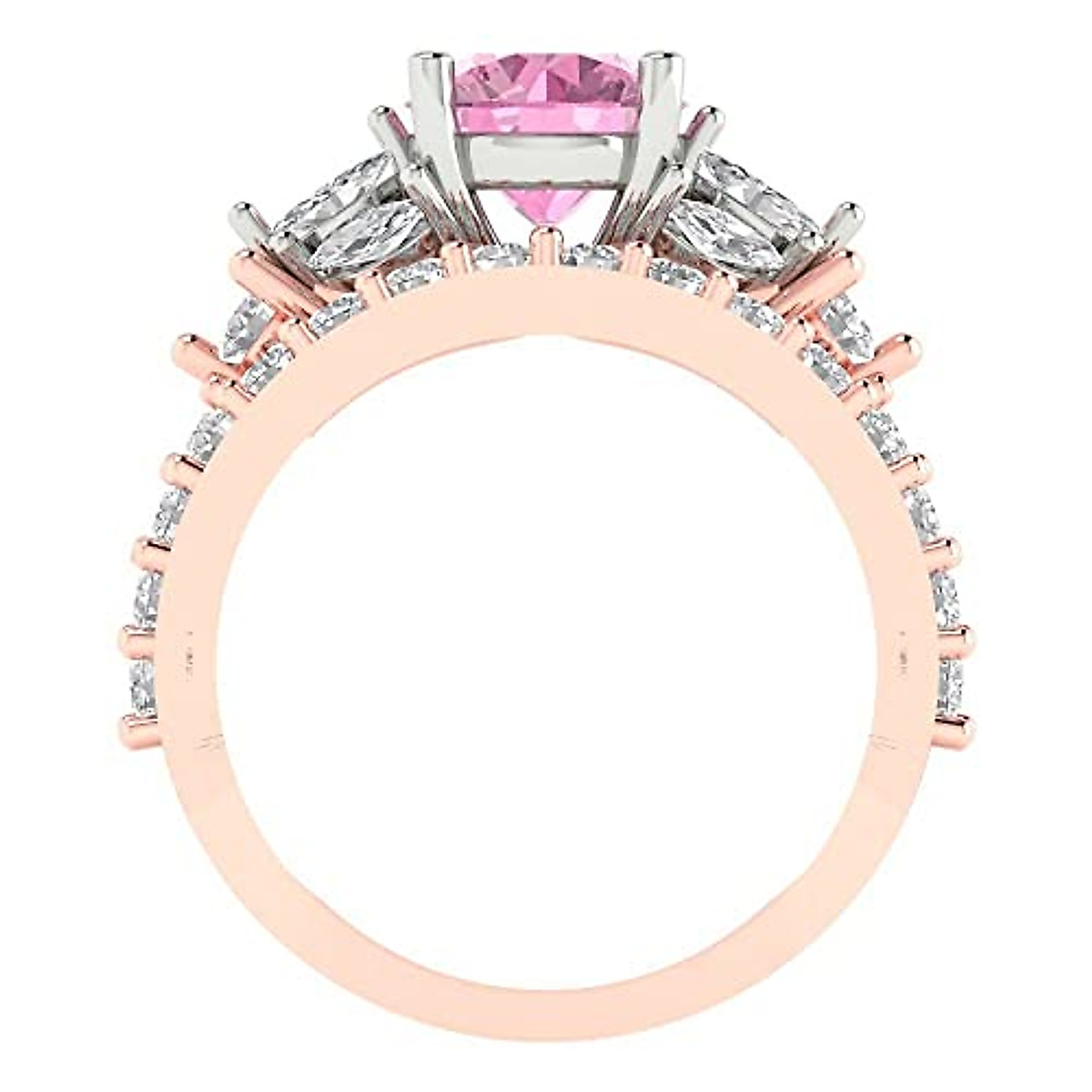 Clara Pucci 2.82ct Round Marquise Cut Customizable 3 stone With Pink Zircon Designer Statement Ring Band Set 18K Rose White Gold Size 9.5