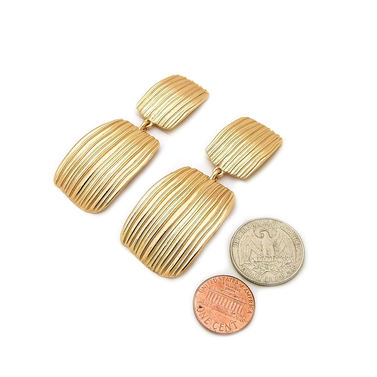 Women's Oversize Geometric, Tear Drop, Hammered Statement Metal Clip on Earring (Many Styles) (Gold/Style 9)