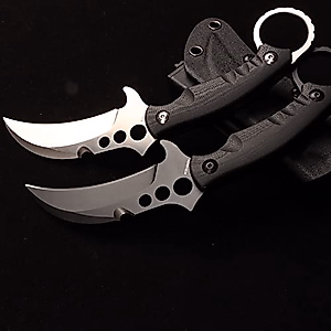 sosoin Fixed Blade Knife High grade steel G10 Handle 4.5 Inches,Outdoor Claw Knife,Camping EDC Tools, Kydex Sheaths (silver)
