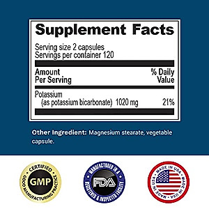 Life Enhancement Potassium Supplement, 1020 mg,120 Servings, 240 caps