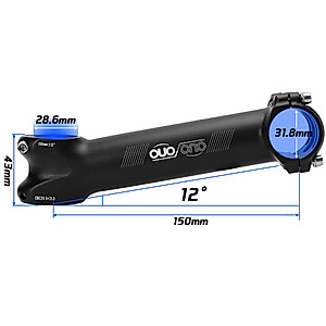 150mm Super Long Shock-Absorbing Bike Handlebar Stem for Road/Mountain Bike Aluminum Alloy CNC Fitting Pole Folding Bike Stems 12-Degree 31.8mm (Black)