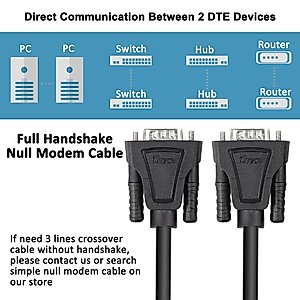 DTech 15ft DB9 RS232 Serial Cable Male to Male Null Modem Cord Full Handshaking 7 Wire Crossover for Data Communication Compatible with Computer Network Switch Router (15 Feet, Black)