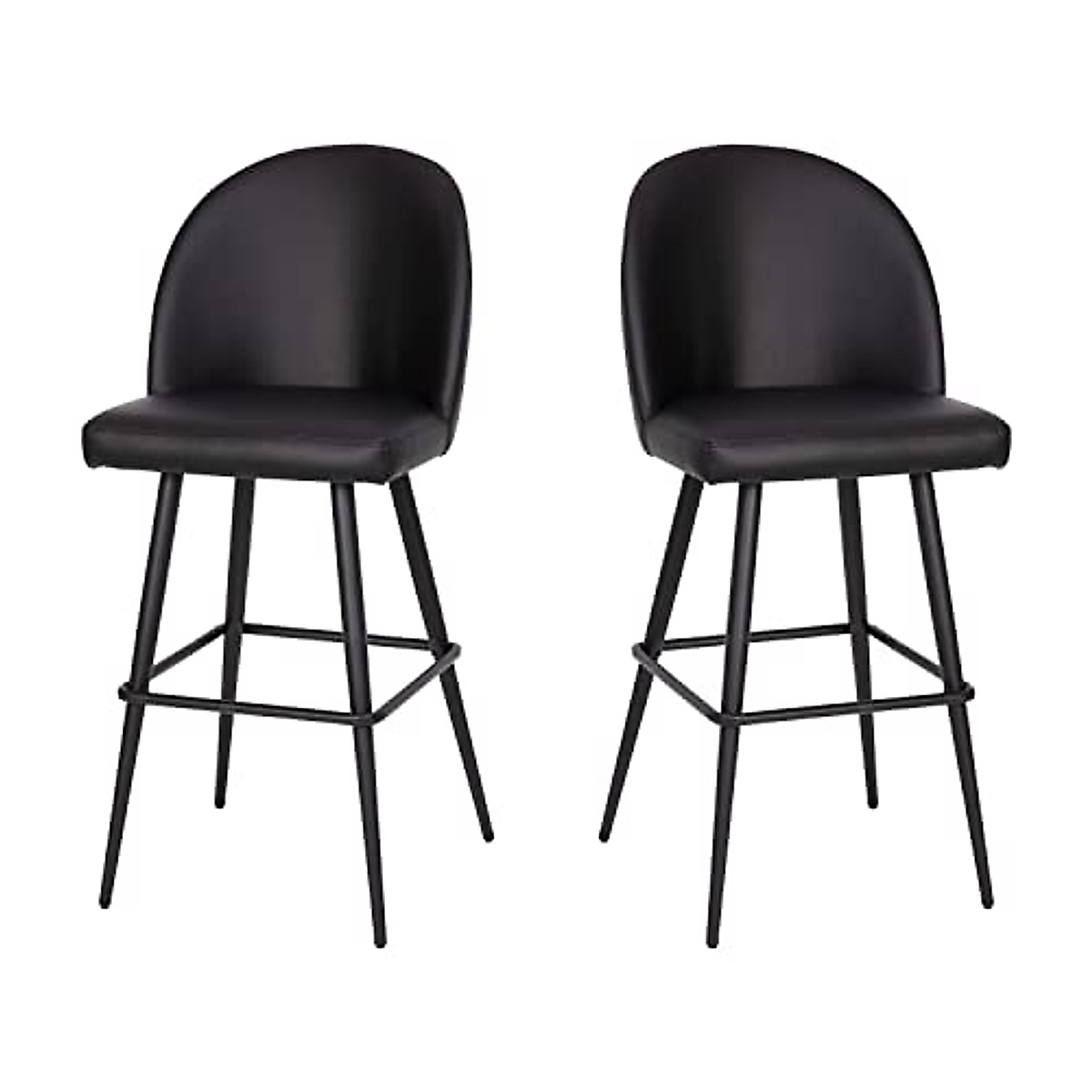 Flash Furniture Lyla Commercial Grade Modern Armless Barstools - Black LeatherSoft Upholstery - 30" Barstool - Contoured Backrest - Steel Frame & Footrest - Set of 2