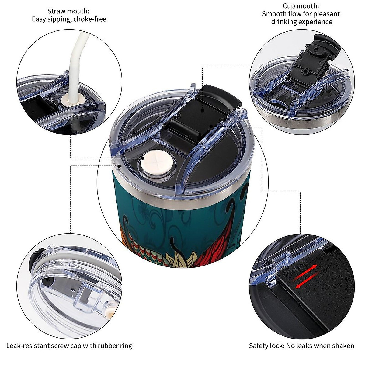 Niapessel Leak Proof Tumbler, Insulated Water Bottles with Straw, Owl Ethnic Insulated Cup with Handle 40 Oz Stainless Steel Flask for School, Travel, Car, Sports, Work