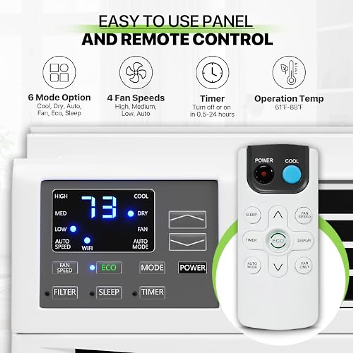 Magshion 8000 BTU Window Air Conditioner with Remote & App Control, 6 Modes – Cool, Dry, Auto-Restart, Fan, Sleep, Cools Rooms up to 350 Sq. Ft., Quiet AC Unit with Easy Install Kit