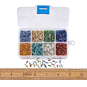 Pandahall 8 Colors Silver Lined Glass Bugle Seed Beads 6x1.8mm Tube Loose Spacer Beads Hole: 0.6mm for DIY Jewelry Making