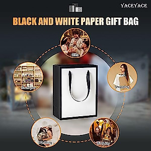 White and Black Gift Bags with Ribbon Handles, YACEYACE 20Pcs 8"x4.25"x10.5" Medium Size White and Black Paper Gift Bags for Party, Birthday,Baby Shower,Wedding,Shopping,Retail,Black Gift Bags Bulk, White Gift Bags Bulk