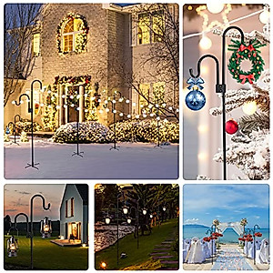 KETIEE Outdoor Shepards Hooks with 5 Prong Base, Heavy-Duty Metal Stand Pole Hanging String Lights,Multi-Function Double Shepherds Hook Garden Holder Lighting Stand for Backyard Patio Wedding