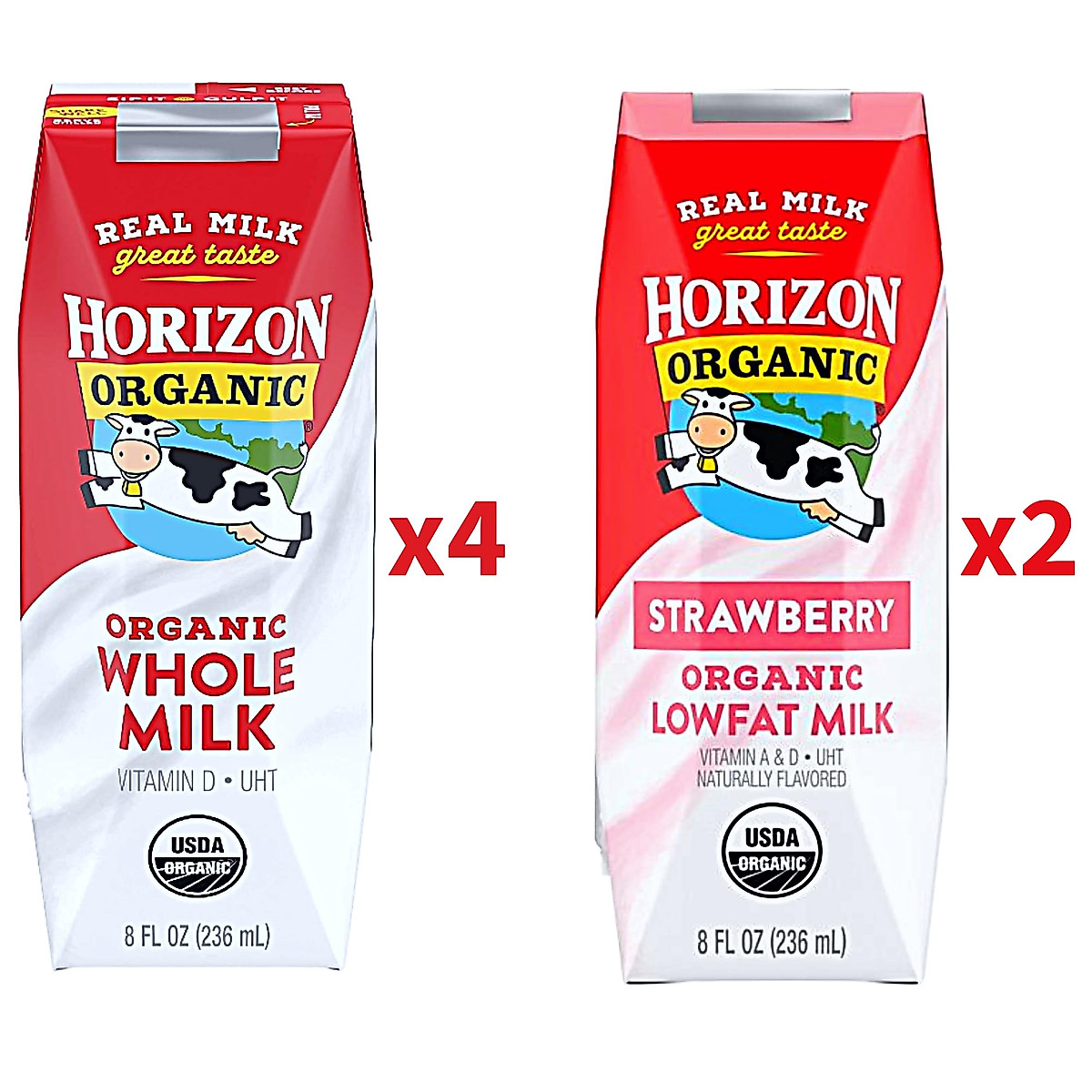 Organic Milk, Horizon Organic Whole Milk | Shelf Stable Milk, Grass Fed Milk Assortment of Plain, Vanilla, Chocolate, & Strawberry, Lowfat On-The-Go Milk Boxes for Kids & Adults| Includes Calcium, Vitamin A, Vitamin D & 8g of Protein, Non GMO Milk 8 Fl Oz