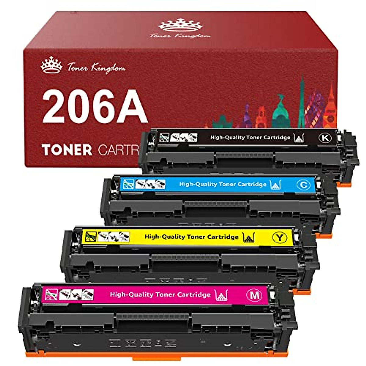 Toner Kingdom Compatible Toner Cartridge Replacement for HP 206A 206X W2110X W2110A to Use with HP Color Pro MFP M283fdw M255dw M283cdw M283 M255 M282nw (Black Cyan Yellow Magenta, 4-Pack)