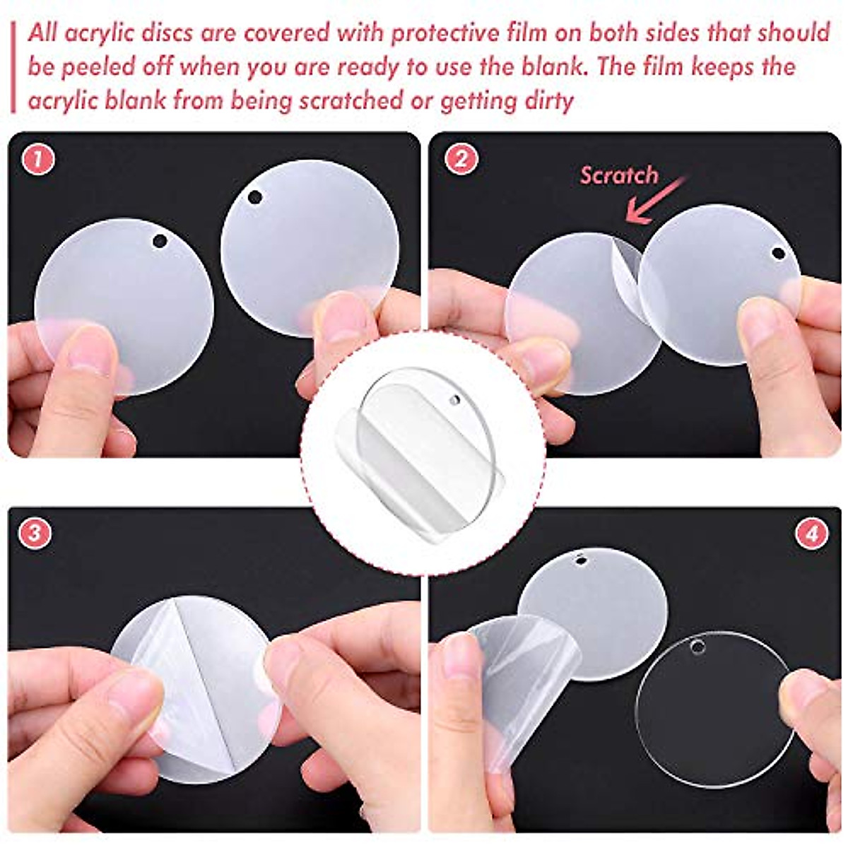 Acrylic Keychain Blanks, Audab 50pcs Clear Keychains for Vinyl, Acrylic Transparent Circle Discs Acrylic Blanks Keychain Bulk for DIY Keychain, Crafting and Vinyl Projects
