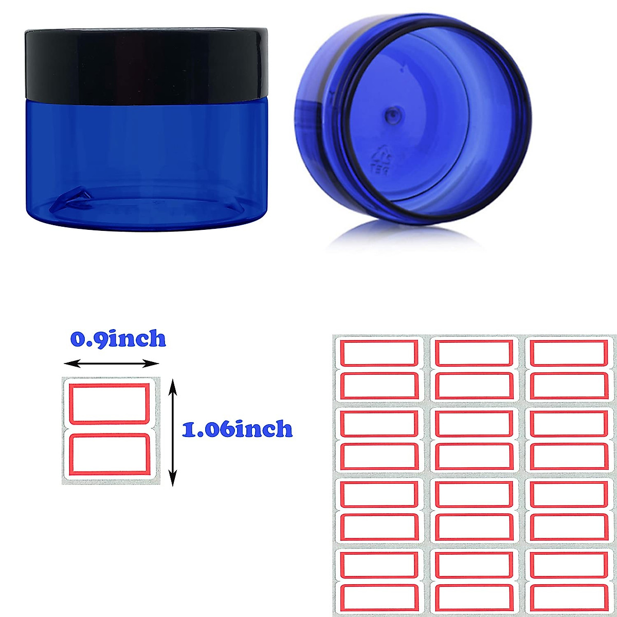 5 Ounce Blue Plastic Cosmetic Jars, Wide Mouth Refillable Containers with Lids for Creams, Lotion, Ointments, Make Up, Bath Salt and Body Butter, 12 Pcs