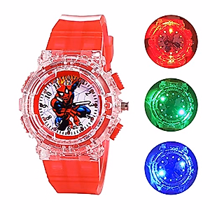 Joyday Kids Watch, Superhero Analog Watch for Boys Girls, 3 Colors Flashing Cool Inexpensive Gift for Toddlers, Red