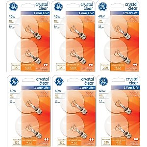 Ge Decorative Globe Bulb 40 W 320 Lumens G16-1/2 Candelabra 3 in. Clear Card 2 Count, Pack of 6 (Total 12)