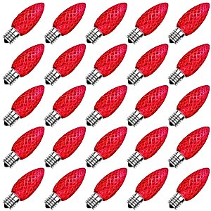 Meconard C9 Led Replacement Christmas Light Bulbs, C9 Shatterproof Led Bulbs for Christmas Indoor Outdoor String Lights, E17 Intermediate Base, Commercial Grade Holiday Bulbs, Red, 25Pack