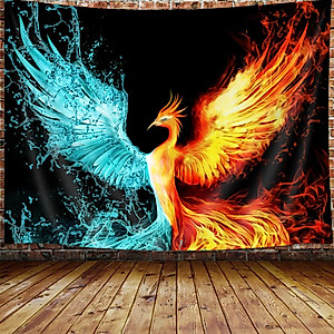 Fantasy Phoenix Tapestry, Water Ice and Fire Rising Phoenix Animal Anime Wall Hanging for Bedroom, Aesthetic Tapestry for Men Beach Blanket College Dorm Home Decor(60X40)
