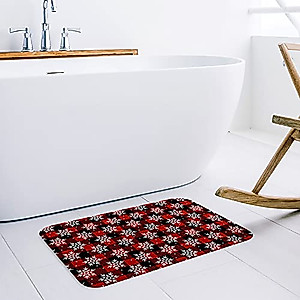 Christmas Bath Rugs White Snowflake Sponge Doormat Absorbent Non Slip Backing Durable Soft Flannel Mat Red Buffalo Plaid Checkered Christmas Memory Foam Mats Carpet for Bathroom Kitchen 16 x 24 inches