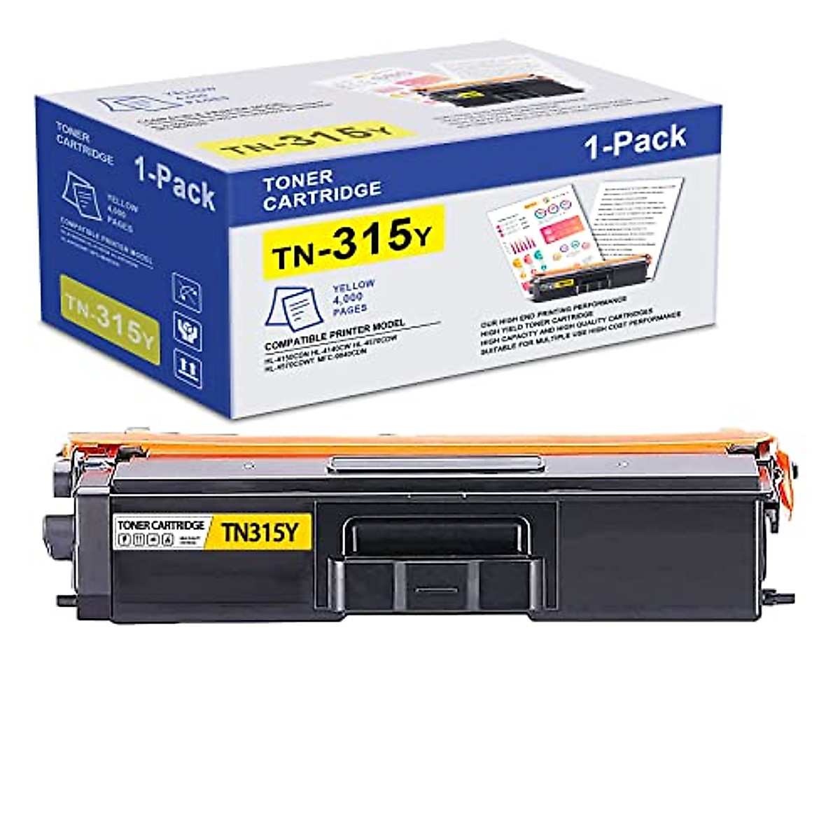 Mah 1-PackHigh Yield TN315Y Toner TN-315Y Cartridge TN 315 Yellow Replacement for Brother