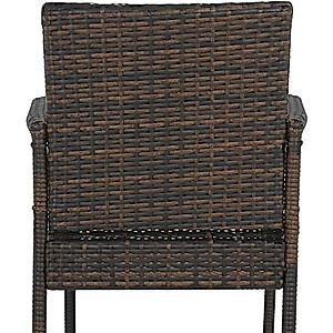 Oteymart Set of 2 Outdoor Wicker Rattan Bar Stool with Armrest Footrest Outdoor Patio Furniture Barstool Chairs All Weather UV Resistant Club Chair Patio Dining Chairs, Brown