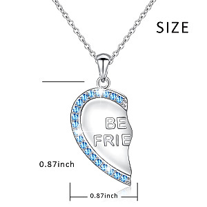 DAOCHONG S925 Sterling Silver Best Friend Bestie Stitch Necklaces Heart 2 Piece Gifts Women Teen Friendship BFF Pendant Set