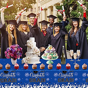 JVORFDG Graduation Party Decorations 2024 Congrats Grad Table Cover for Graduations Party Supplies 3pcs Blue Tablecloth 54 x 108 Inch