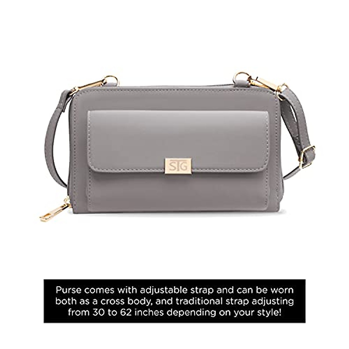 Save the Girls Captiva Touchscreen Purse with 10 Credit Card Slots and 2 Pockets Crossbody Smartphone Purse, Morning Mist Grey