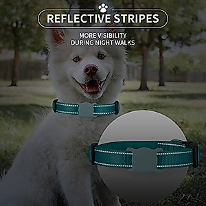 AirTag Dog Collar for Small Medium Large Dogs, Animire Soft Neoprene Padded Pet Cat Collar, Nylon Puppy Collar with Silicone Air Tag Case Holder Accessories, 9''-16'' Neck