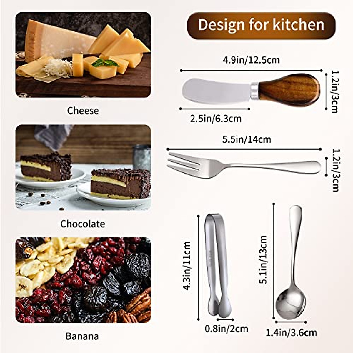 Charcuterie Accessories (14 Pcs), Cheese Spreaders for Charcuterie Board, Mini Serving Spoons, Forks and Mini Serving Tongs - Charcuterie Utensils for Butter, Cheese and Pastry Making